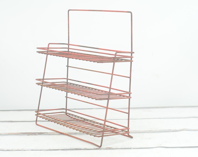 Vintage . Red Metal Wire Shelves Display Store Display Rack Tabletop ...