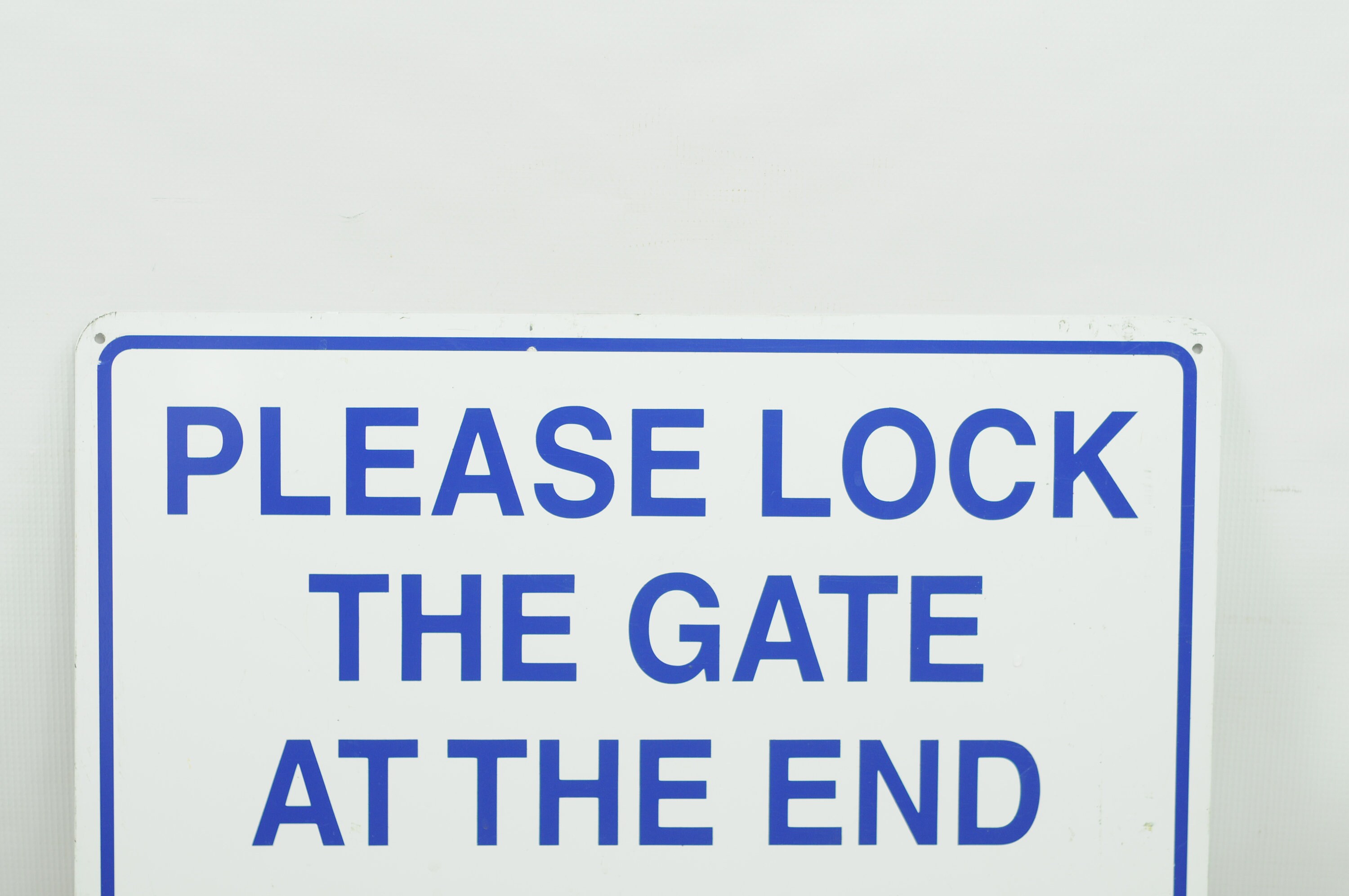 Vintage . Blue and White Metal Sign Please Lock The Gate At | Etsy