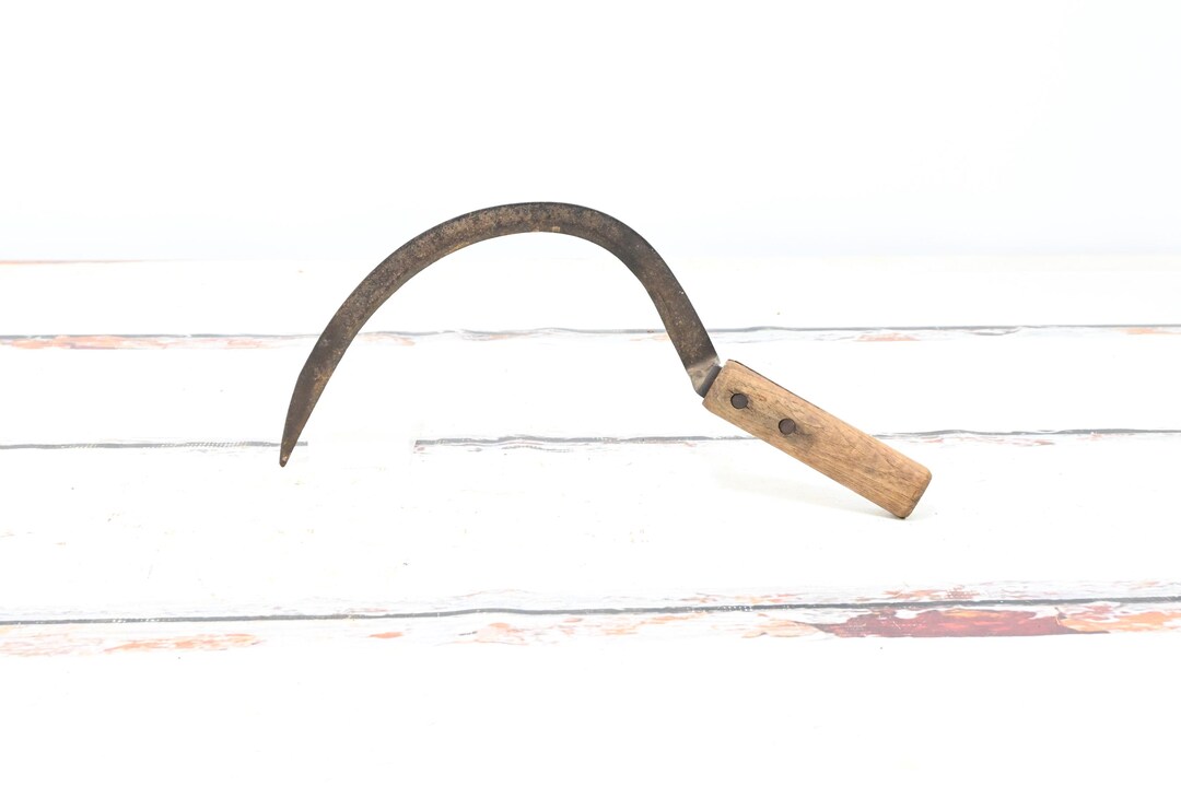 Vintage. 2 Pin Corn Stalk Cutter Sickle Scythe Hand Tool Wood Handle ...