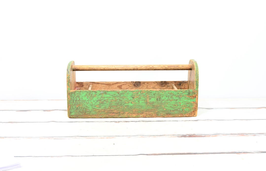 Vintage . Green Wood Tool Box Wood Handmade Vintage Wood Tool Tote Tool ...