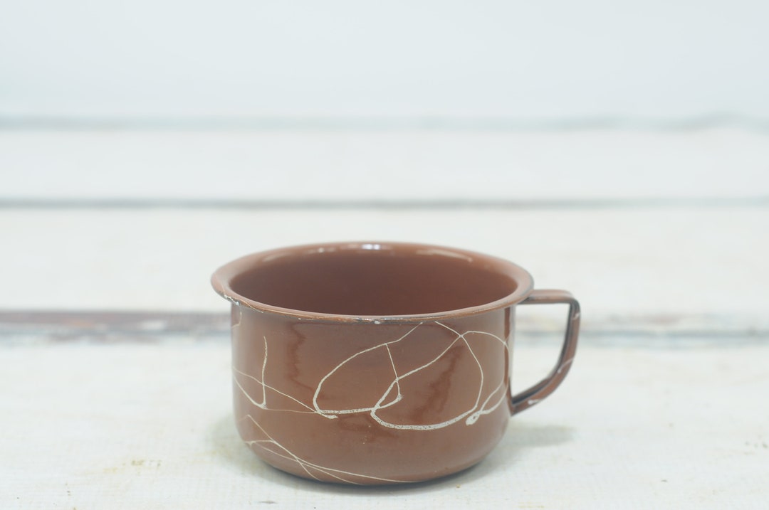 Vintage . Enamelware Coffee Cup Brown White Swirl Columbian Enamelware ...