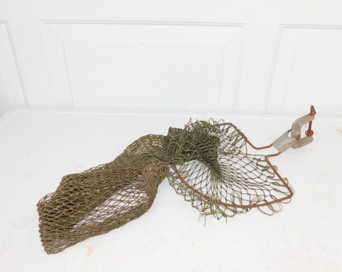 Vintage . Metal and Linen Fishing Net Basket With Clamp - Etsy
