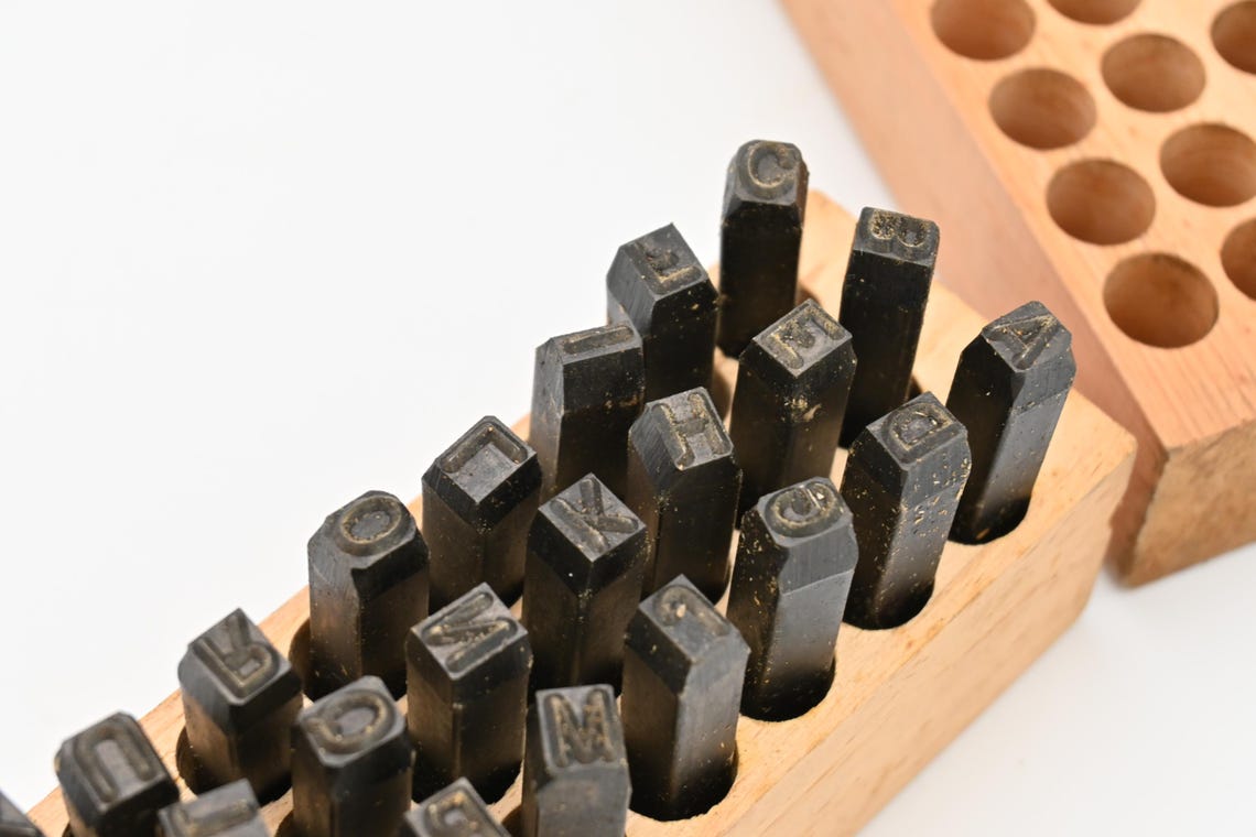 Vintage Young Bros. Metal Steel Dies Stamps Punches Full Alphabet Wood ...