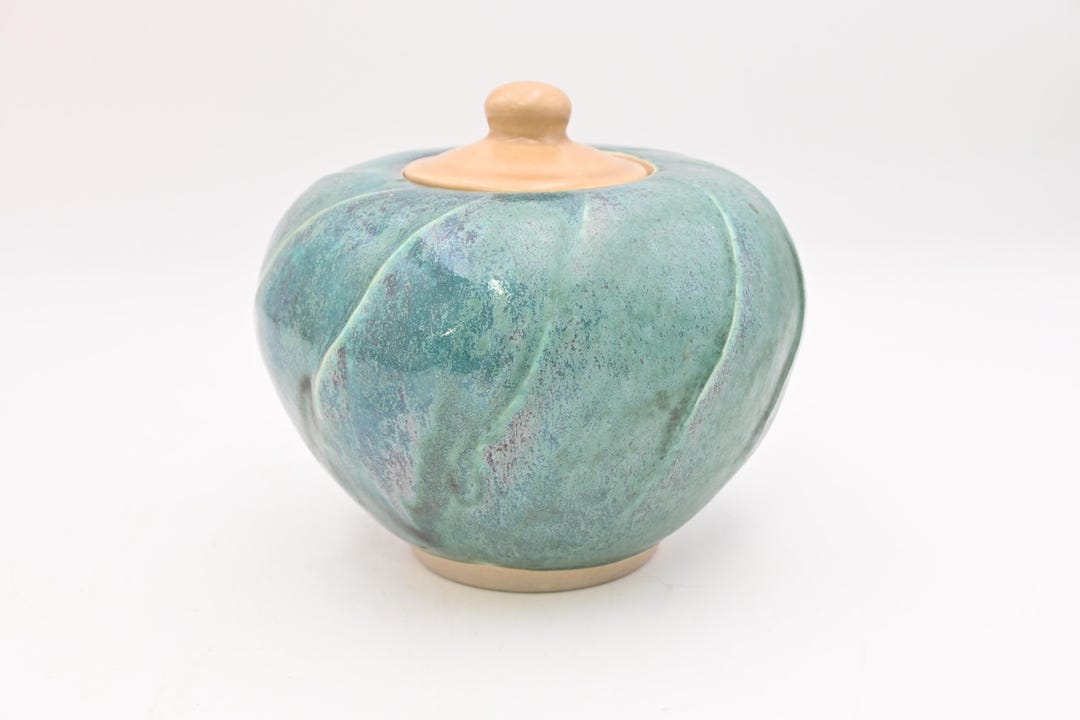 Vintage Pottery Vase Covered Urn Decorative Bowl Art Pottery Turquoise ...