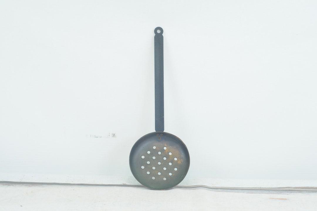 Vintage . Wrought Iron and Copper Ladle Vintage Slotted Frying Ladle ...
