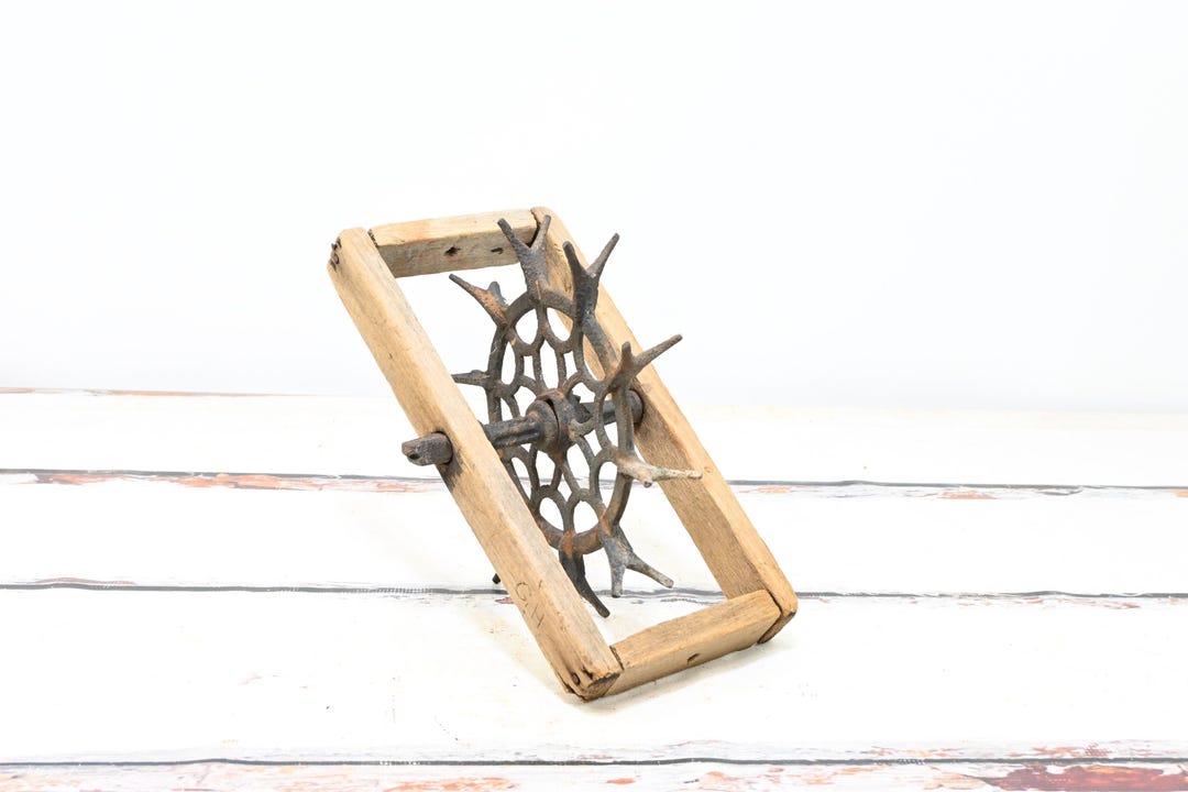Antique/vintage Industrial Salvage Farm Rusty Hoe Wheel on Wood Frame ...