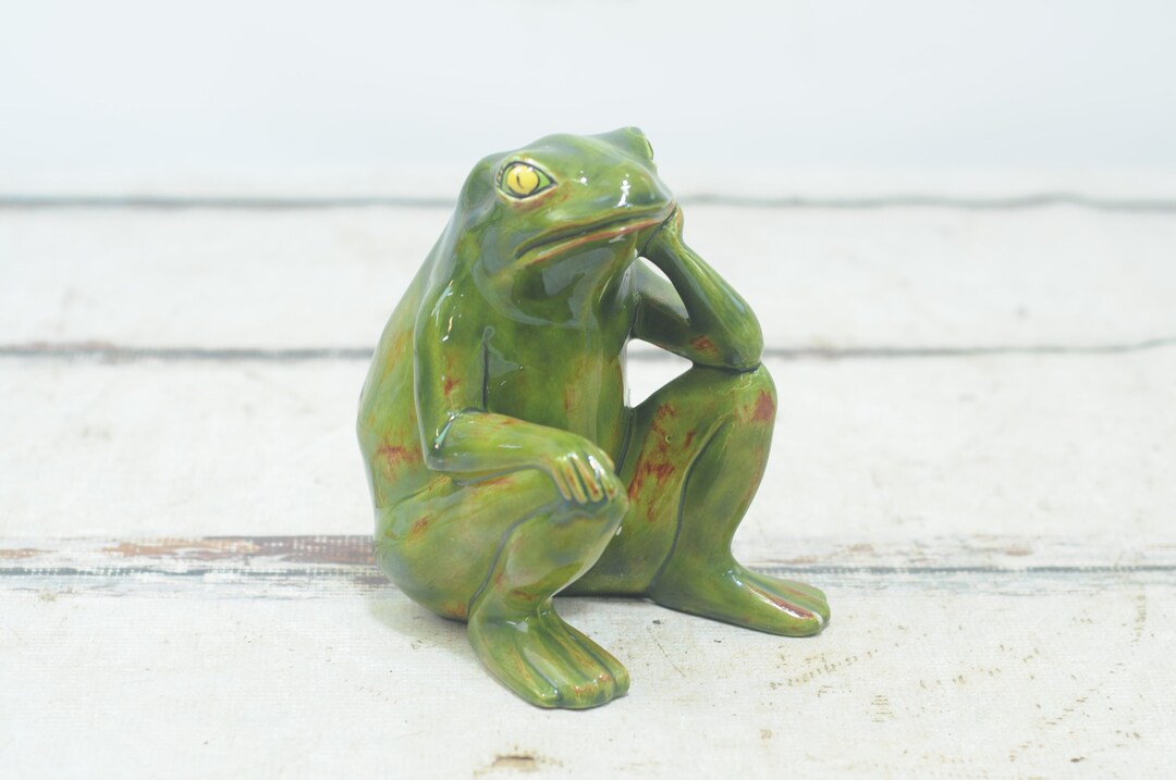 Vintage 1975 Signed Sitting Thinking Frog Ceramic Bisque Frog Figurine Collectible 7.5 - Etsy