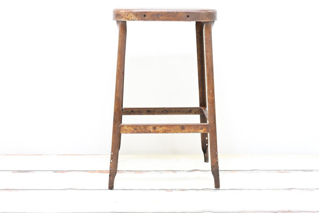 Vintage Gray, Brown Industrial Stool Lyon Industrial Seating 24" Lab ...