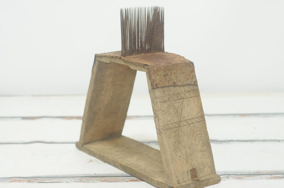 Early Primitive European Antique Wooden Flax Hatchel, Comb, Wool Comb ...
