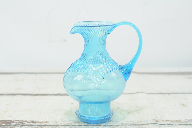 Vintage . Tiara Indiana Glass Horizon Blue Footed Hurricane Pitcher ...