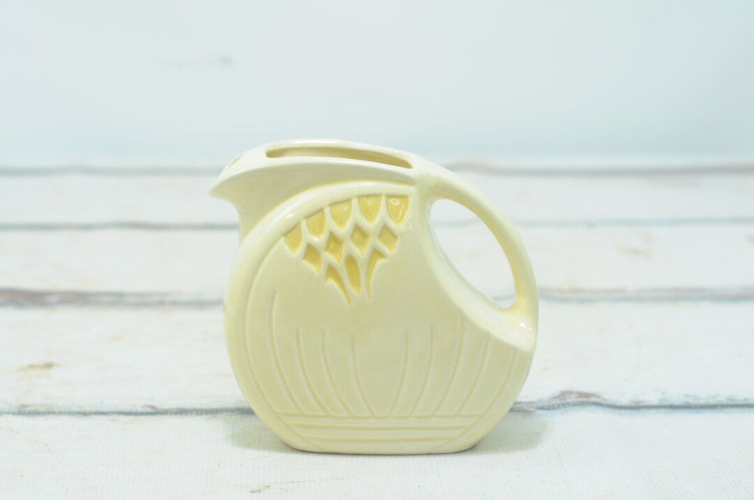 Vintage RRC Co Roseville Disc Pitcher Kitchenware Yellow Cream Pitcher ...