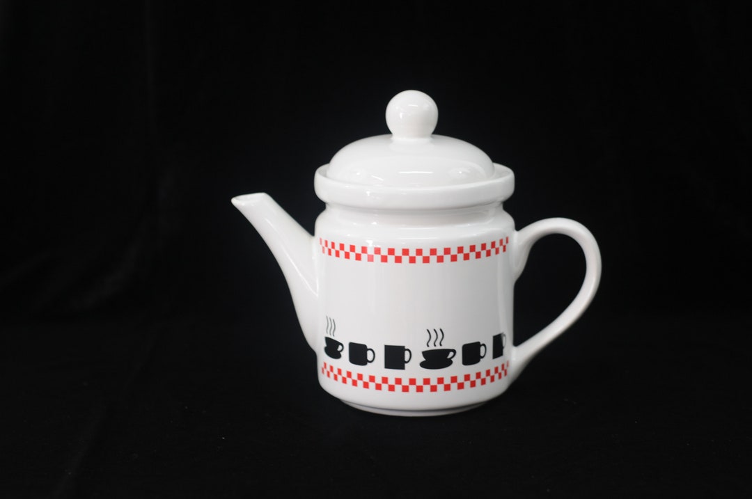 White . Porcelain Teapot Red Checkerboard Black Tea Cups Tea Pot Coffee ...