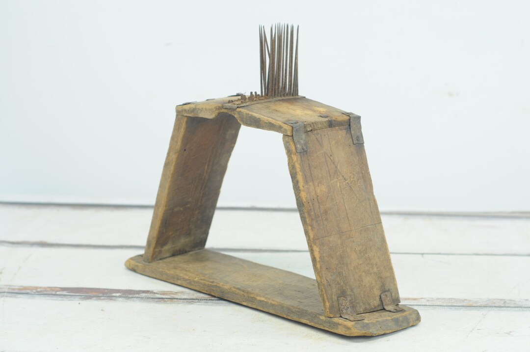 Early Primitive European Antique Wooden Flax Hatchel, Comb, Wool Comb ...