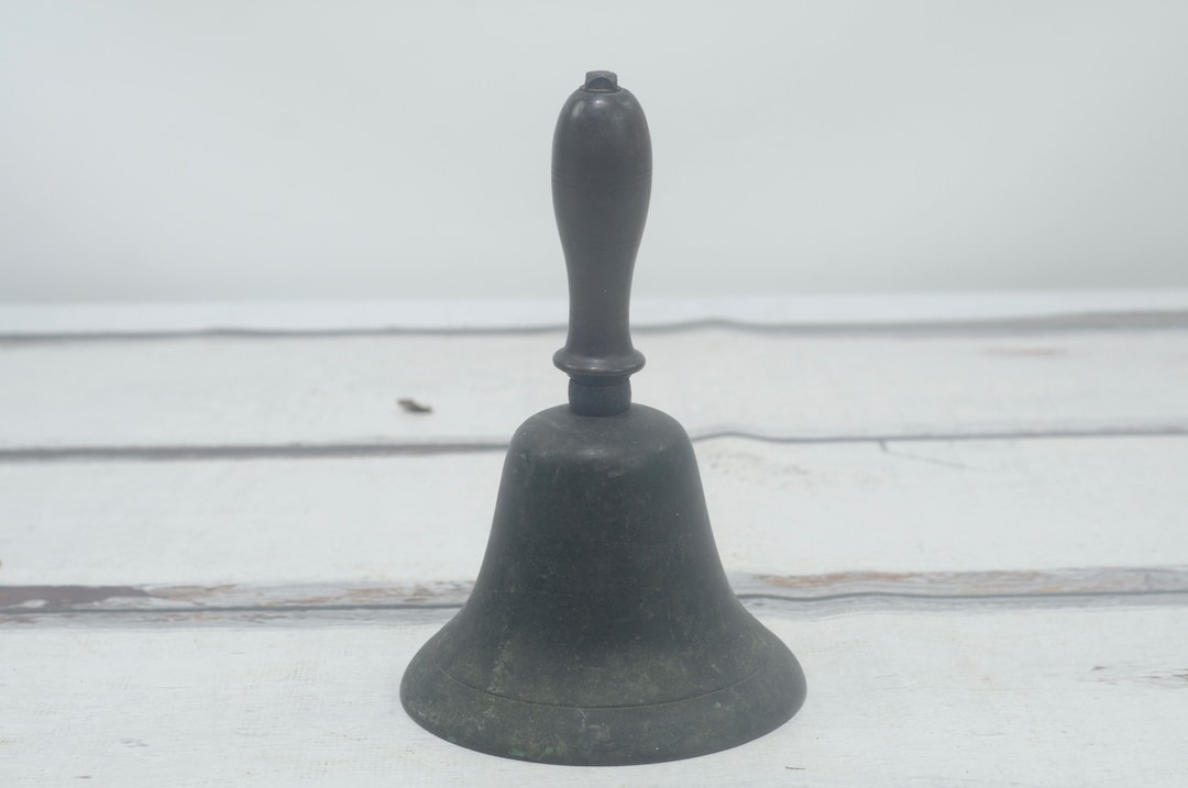 Vintage . Large Brass and Wood School Bell Musical Bell Hand Bell ...