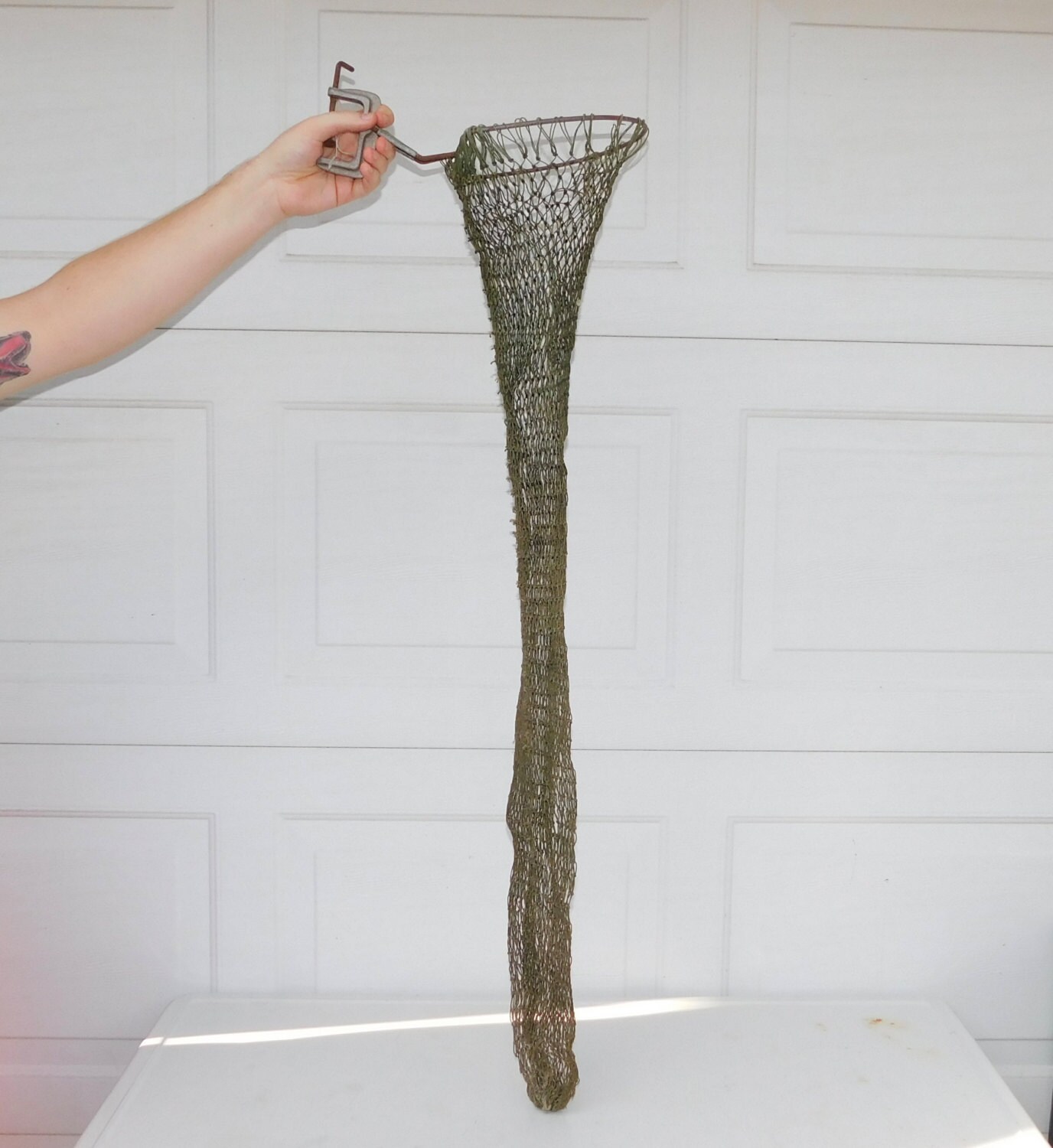 Vintage . Metal and Linen Fishing Net Basket With Clamp | Etsy