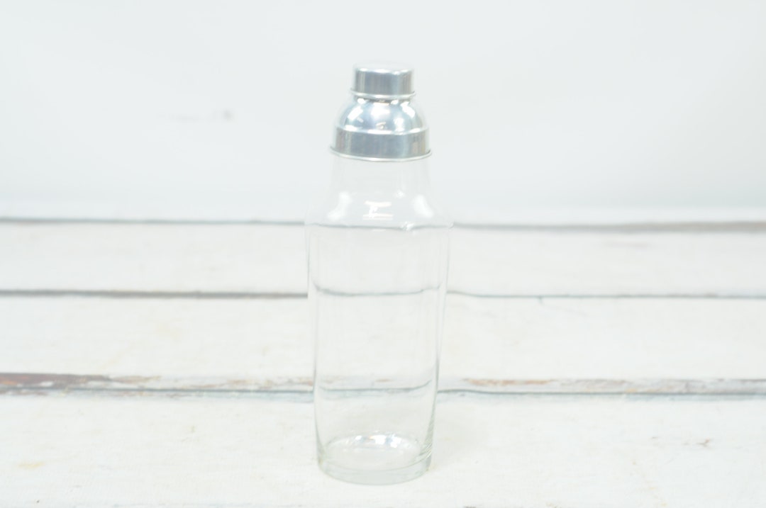 Vintage Ribbed Glass Mixed Drink Cocktail Mixer Shaker Aluminum ...