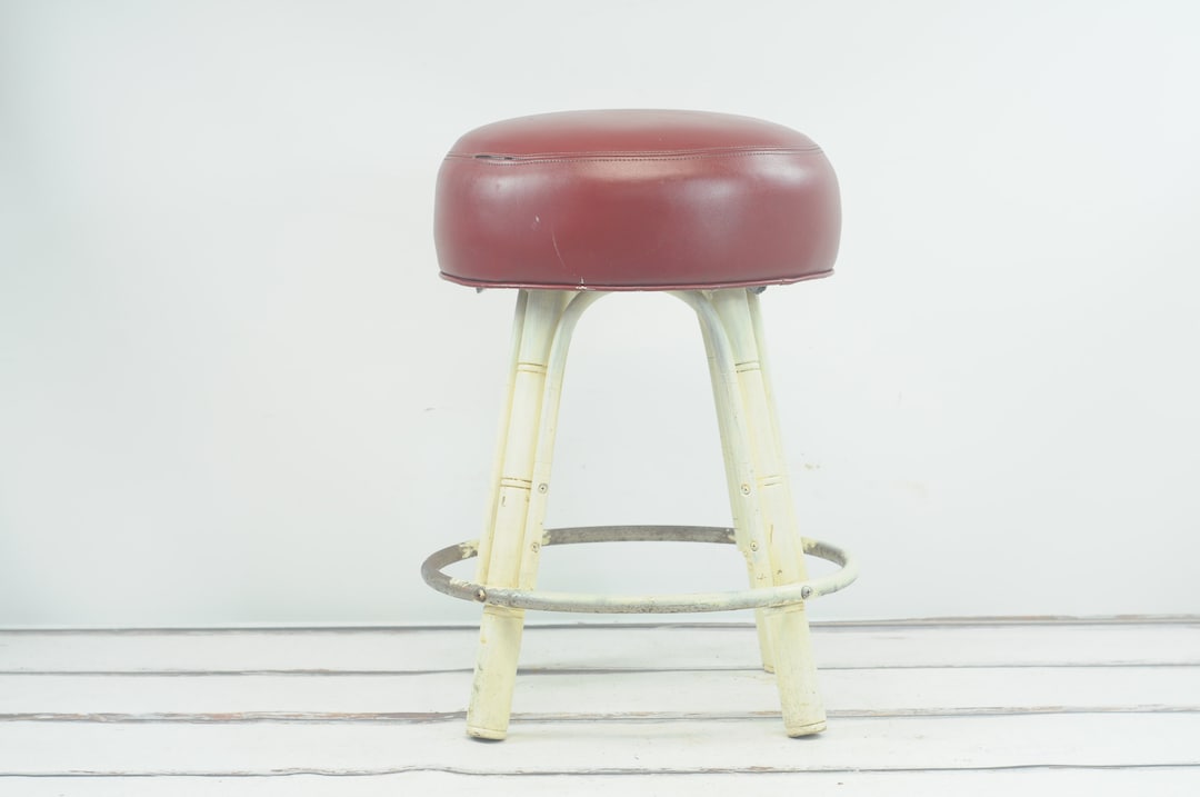 Vintage Mid Century Dark Red Vinyl and Bamboo Leg Bar Stool (3 ...