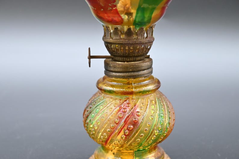 Vintage Enesco Small Glass Oil Lamp Carnival Glass Painted Lamp and ...