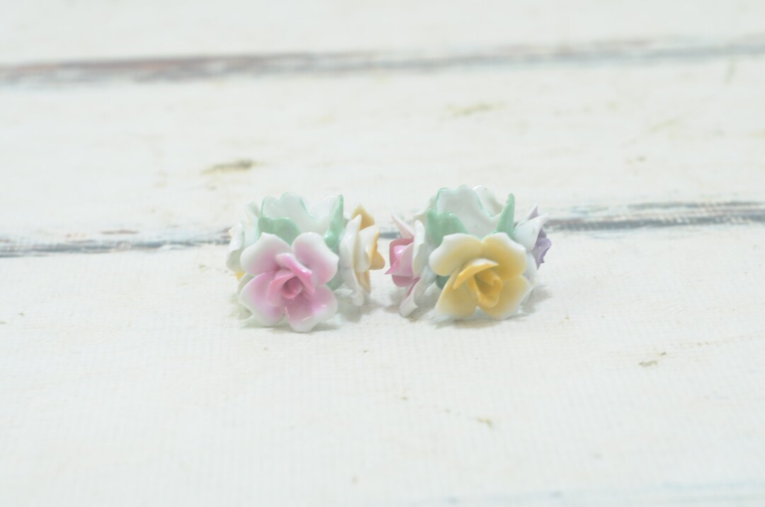 2 Vintage Porcelain Figural Candle Rings Collars Rose Floral - Etsy