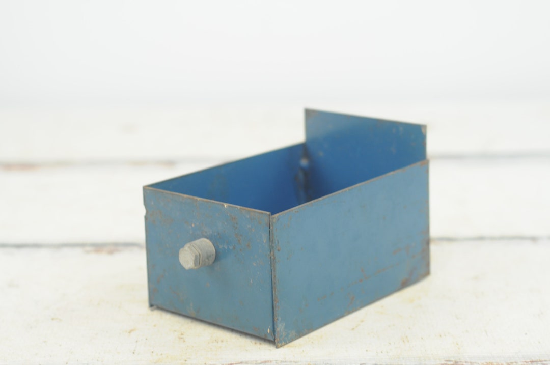 Vintage Blue Steel Metal Box Industrial Drawer Industrial Parts Bin ...