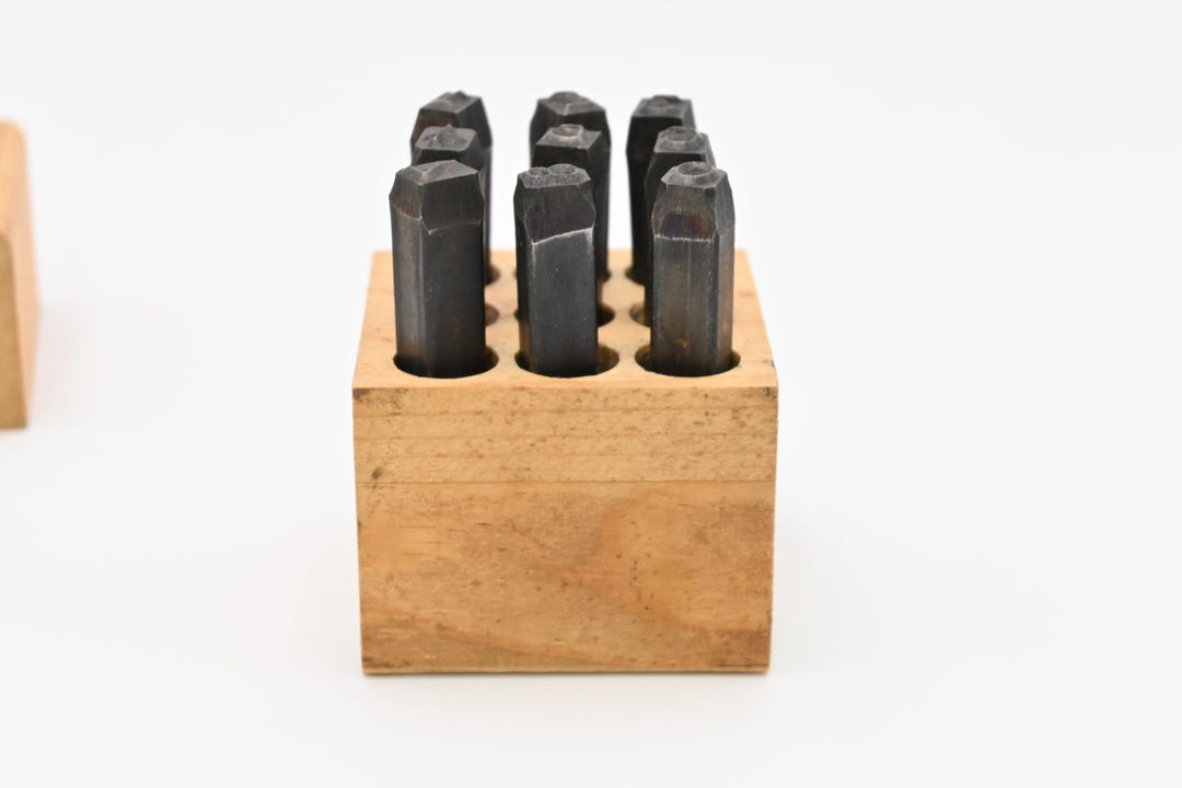 Vintage Young Bros. Metal Steel Dies Stamps Punches Numbers Wood Block ...