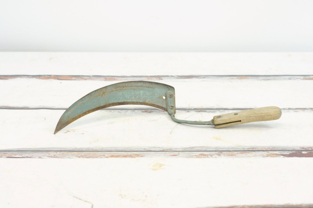 Vintage . Blue Corn Stalk Cutter Sickle Scythe Hand Tool Primitive Farm ...
