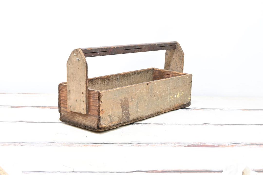 Vintage . Wood Tote Box Crate Wood Box With Wood Handle Garden Tote ...