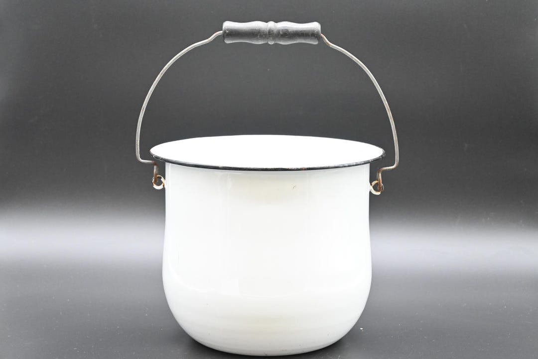 Vintage . Diaper Pail Chamber Pot White and Black Enamelware ...