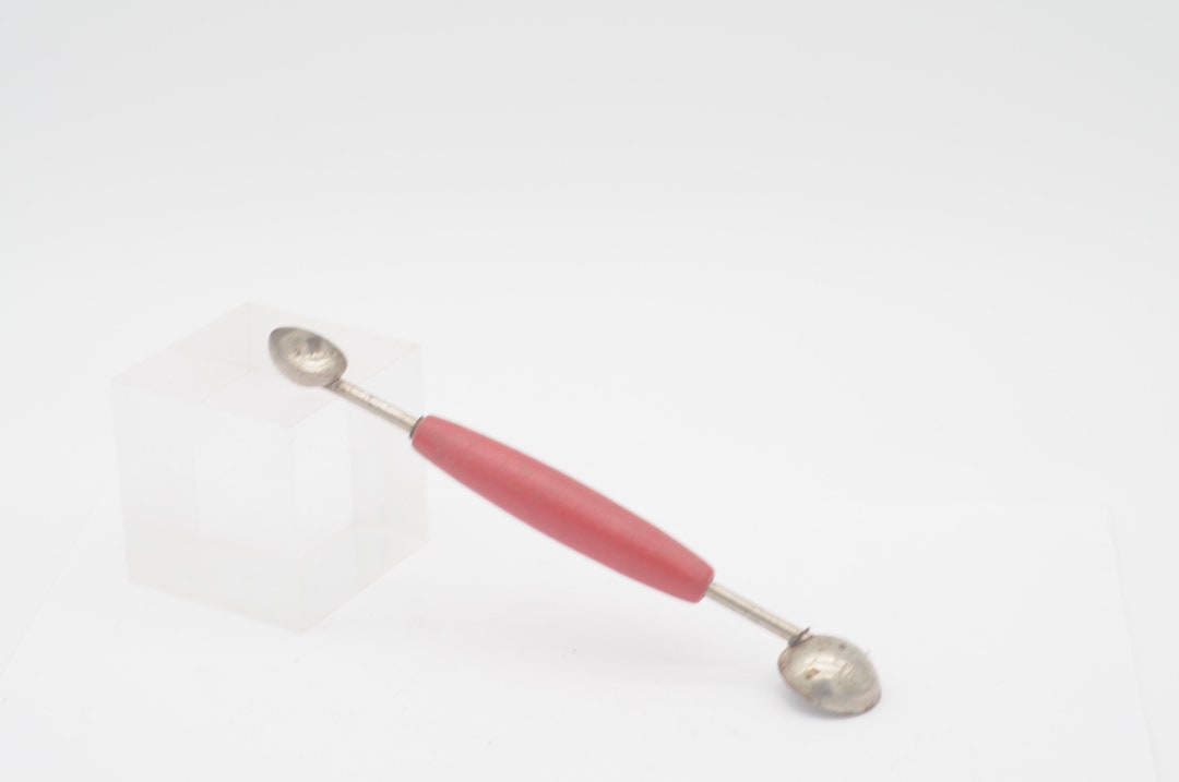 Vintage . A & J Red and Yellow Wood Handled Melon Baller Utensil ...