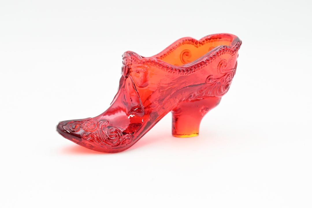 Vintage Mosser Ruby Red Victorian Glass Slipper Shoe With Bow Beautiful ...
