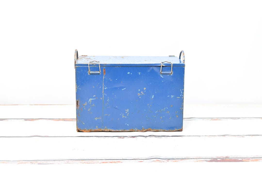 Vintage Blue Cooler Metal Box Warming Box Cooler Hot Box Blue Metal Box ...