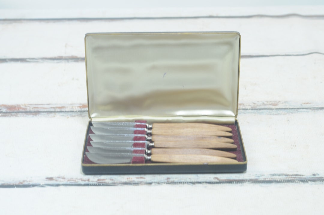 6 Vintage Peaso Solingen Steak Knives Wood Flatware Knife Set Danish ...