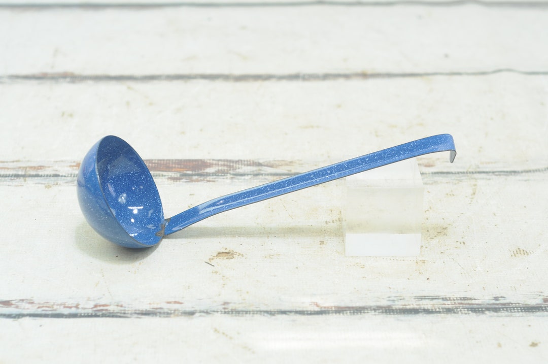 Vintage . Enamelware Long Ladle Blue and White Enamelware Camping Spoon ...