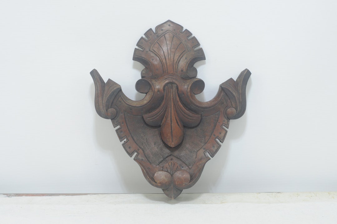 Antique 16" Salvaged Carved Wood Victorian Pediment Architectural Wood ...