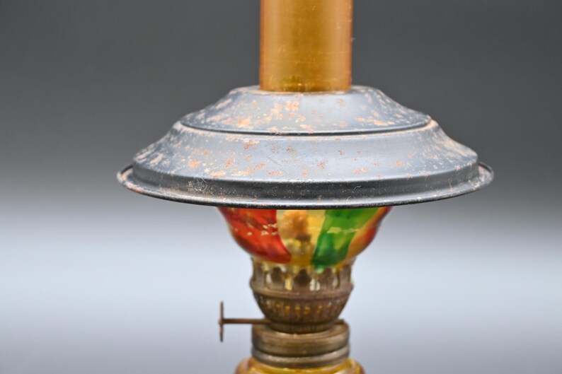 Vintage Enesco Small Glass Oil Lamp Carnival Glass Painted Lamp and ...
