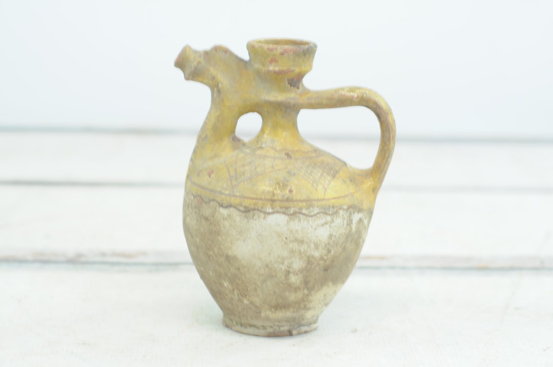 Antique 19th Century Decorated Redware Terra Cotta French European Jug ...