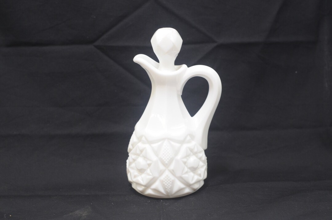 Vintage 1950s Fostoria White Milk Glass Cruet Winburn Pattern Vinegar ...