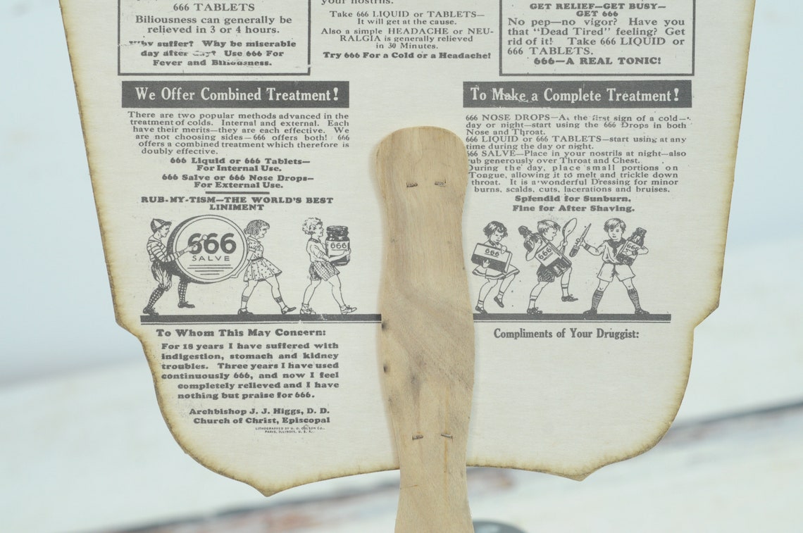 Vintage . 1920s Advertising Hand Fan 666 Cold Medicine Tonic | Etsy