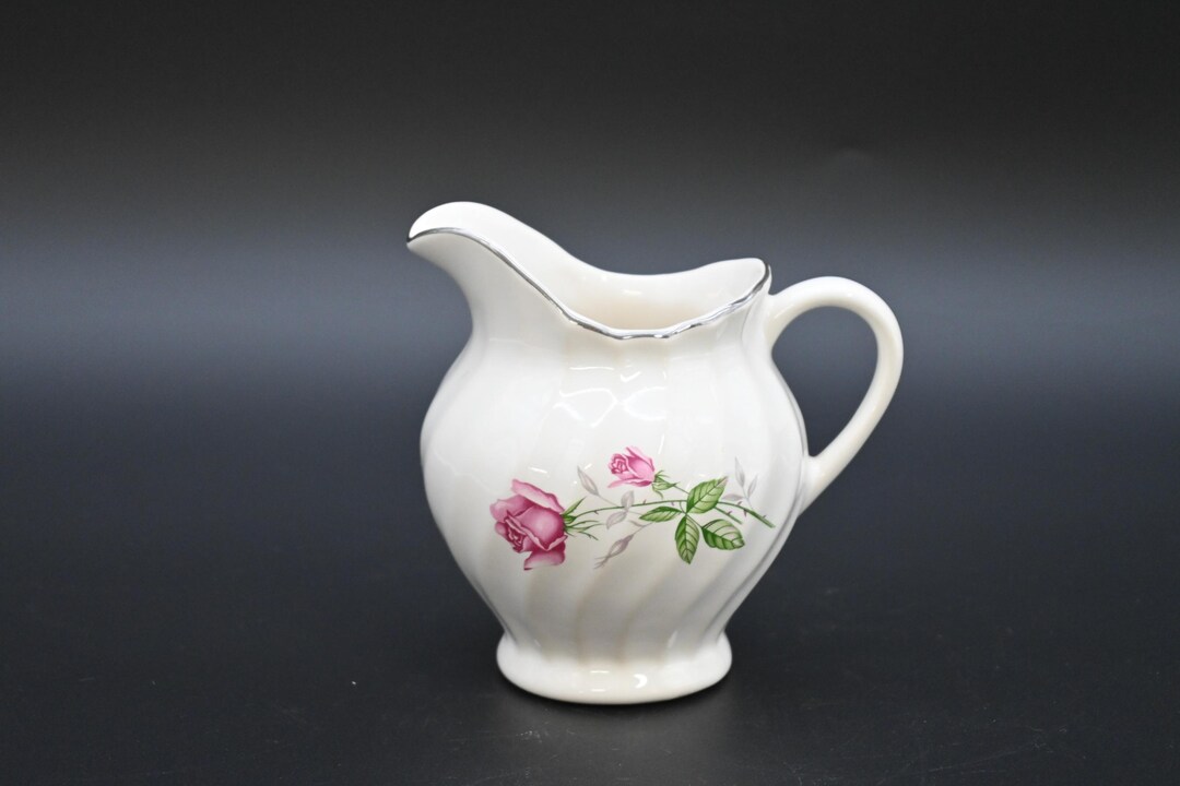 Vintage Scio Dorset Pink Rose on Swirled Small Pitcher Creamer Platinum ...