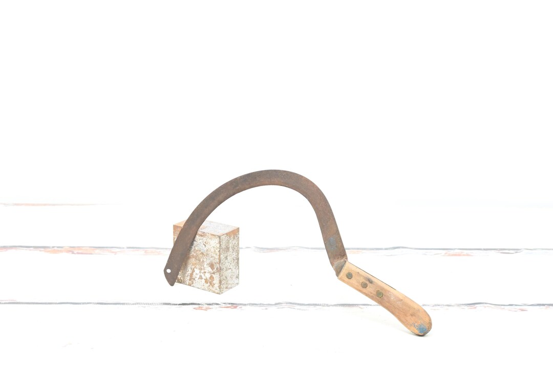 Vintage. 3 Pin Corn Stalk Cutter Sickle Scythe Hand Tool Wood Handle ...