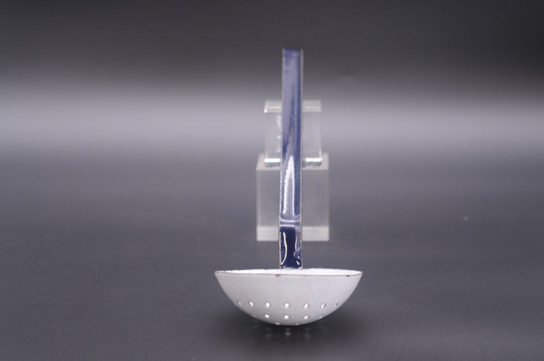Vintage Blue and White Graniteware Slotted Colander Strainer Ladle With ...