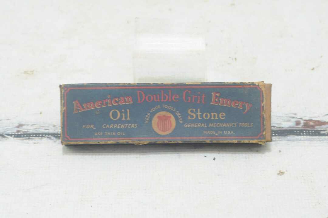 Vintage . American Double Grit Emery Oil Stone in Box Sharpening Stone ...