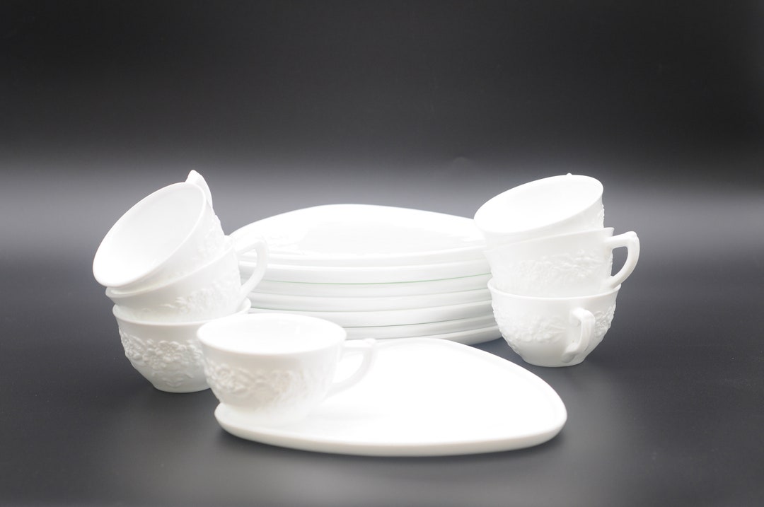 7 - 2 Pc Indiana Glass Milk Glass White Orange Blossom Snack Luncheon ...