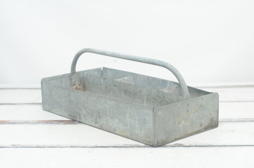 Zinc . Galvanized Tool Tote Steel Handle Galvanized Toolbox Divided ...
