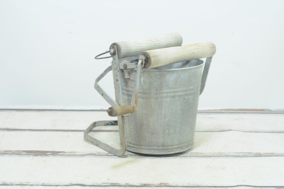Vintage Wringer Mop Bucket Galvanized and Wooden Rollers and - Etsy