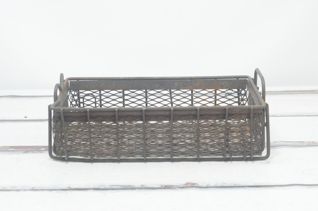 Wire . Mesh Basket Industrial Vintage Medium Size Metal Industrial ...