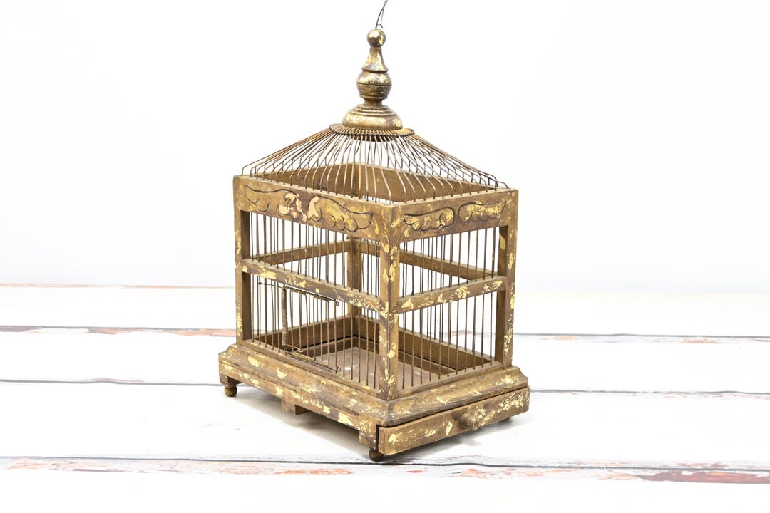 Antique Victorian Wood Bird Cage Antiqued Yellow/gold Painted, Carved ...