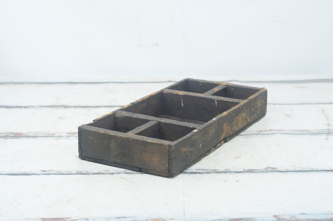 Vintage . Divided Wood Box Wood Box 5 Wood Divided Sections of Storage ...