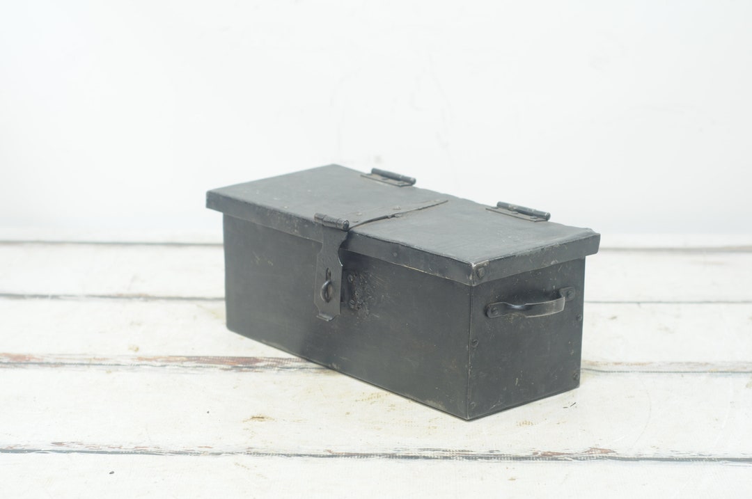 Vintage Heavy Duty Metal Box Tool Box Vintage Black Metal Storage Box ...