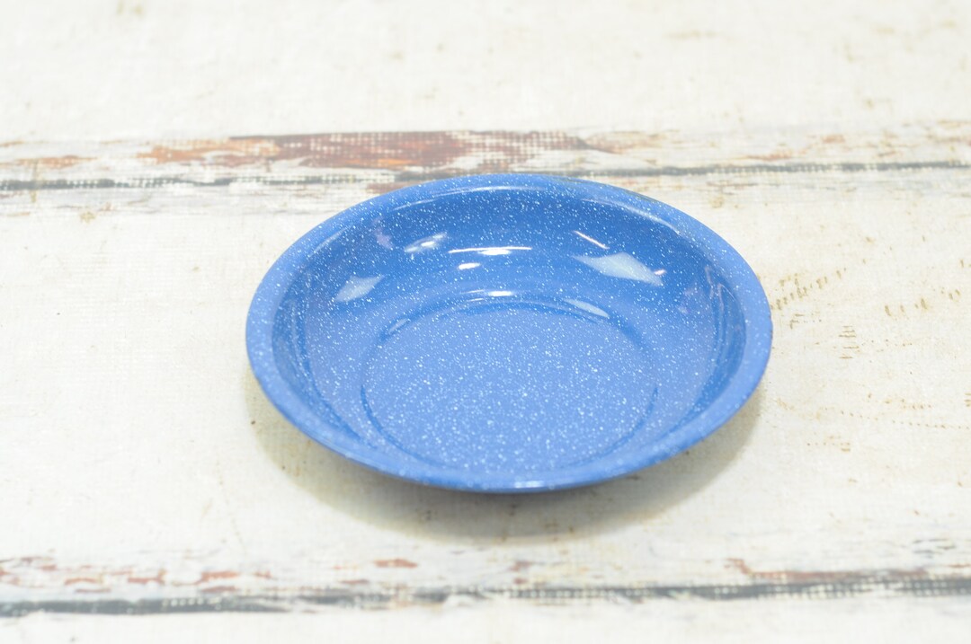 Vintage Blue and White Enamelware Camping Dish Bowl Shallow Bowl Raised ...
